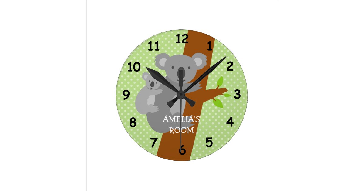 Cute koala bear polka dots nursery wall clock | Zazzle.com