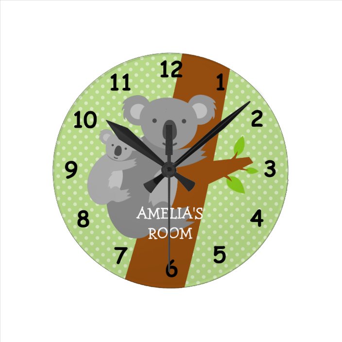 Cute koala bear polka dots nursery wall clock | Zazzle.com