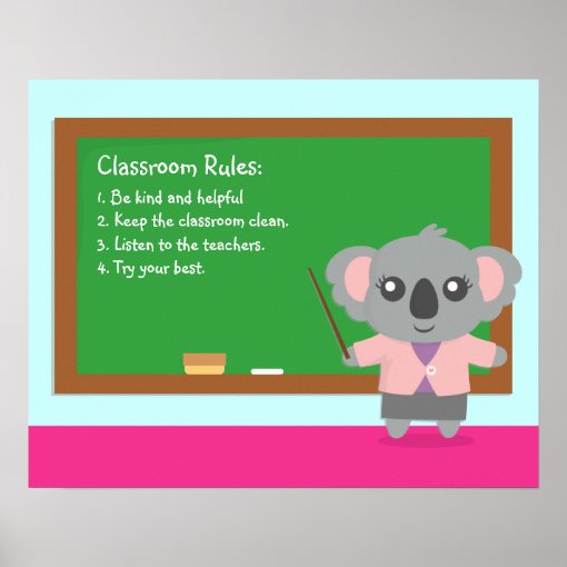 Cute Koala Bear Teacher Classroom Rules Poster | Zazzle