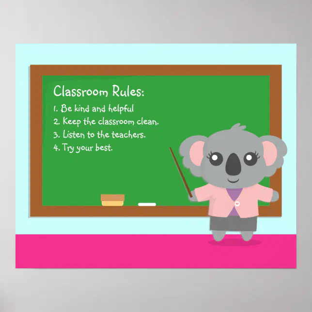 Cute Koala Bear Teacher Classroom Rules Poster | Zazzle