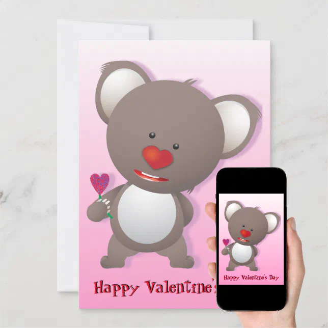 Cute Koala Bear Valentine Greeting Invitation | Zazzle