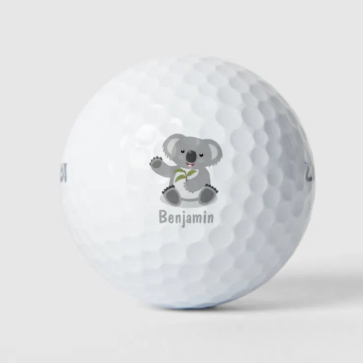 Cute koala bear with leaves cartoon illustration golf balls | Zazzle