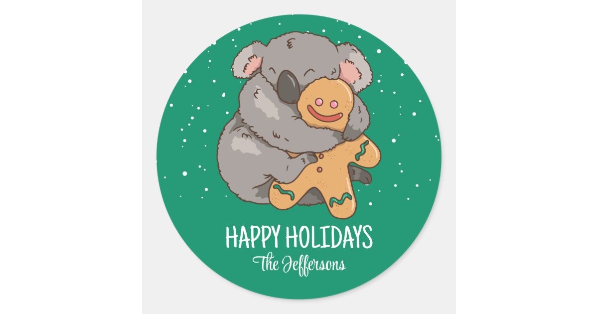 Cute Koala Christmas Animal Snowy Winter Holiday Classic Round Sticker ...