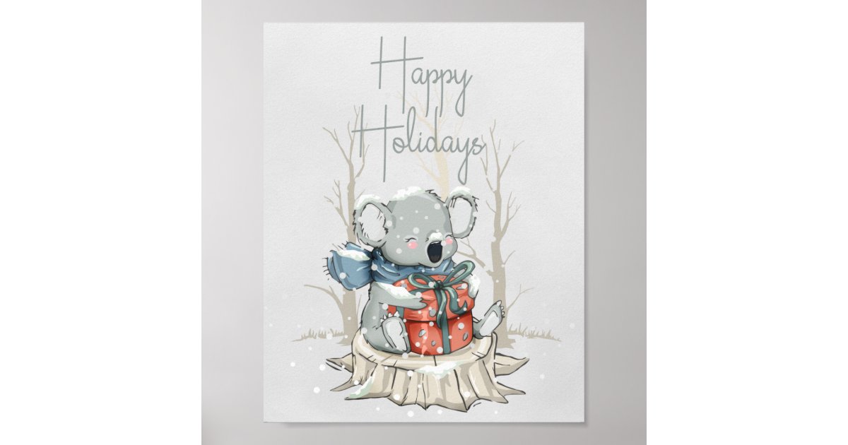 Cute Koala Happy Holidays Christmas Poster | Zazzle