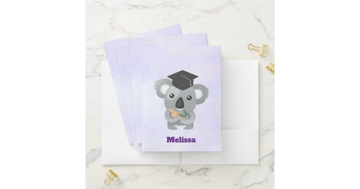Cute Koala in a Black Graduation Hat Custom Pocket Folder | Zazzle