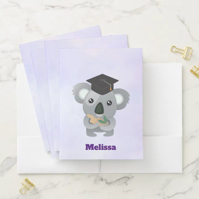 Cute Koala in a Black Graduation Hat Custom Pocket Folder | Zazzle