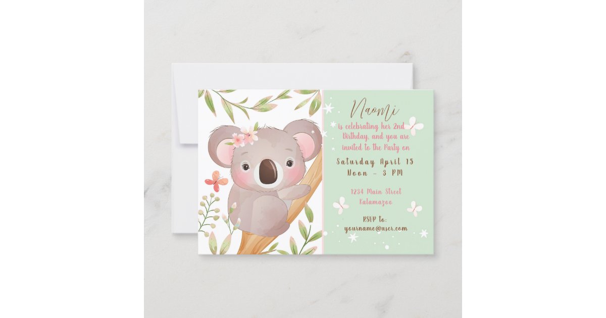 Cute Koala Kid's birthday party custom Invitation | Zazzle