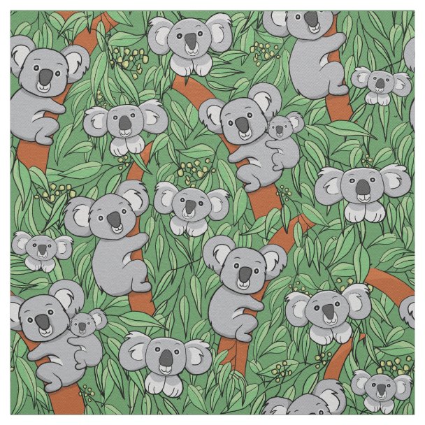 Cute Koala Bears Pattern Fabric | Zazzle