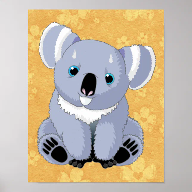 Cute Koala with Floral Background Poster | Zazzle