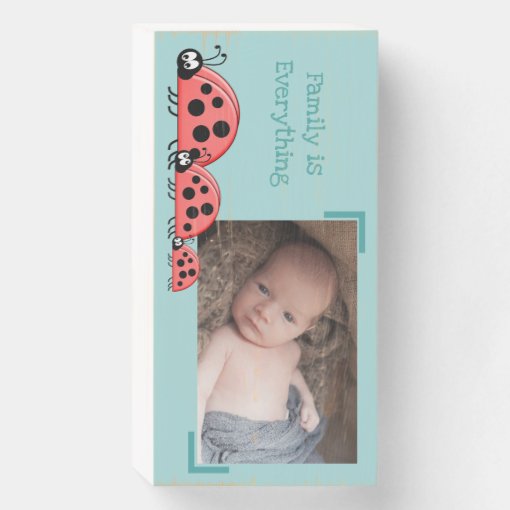 Cute ladybird family for kids room photo green wooden box sign | Zazzle