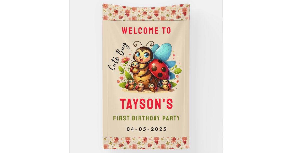 Cute Ladybug 1st Birthday | Bug Theme Party Banner | Zazzle
