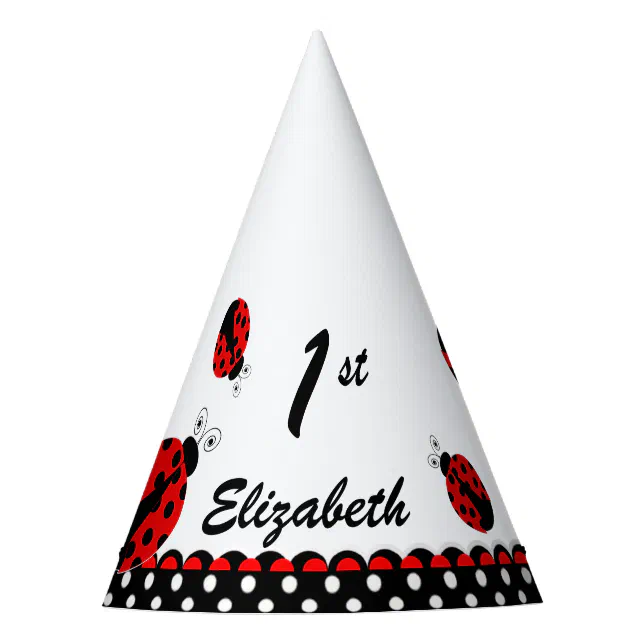 Cute Ladybug 1st Birthday Polka Dots Name | Number Party Hat | Zazzle