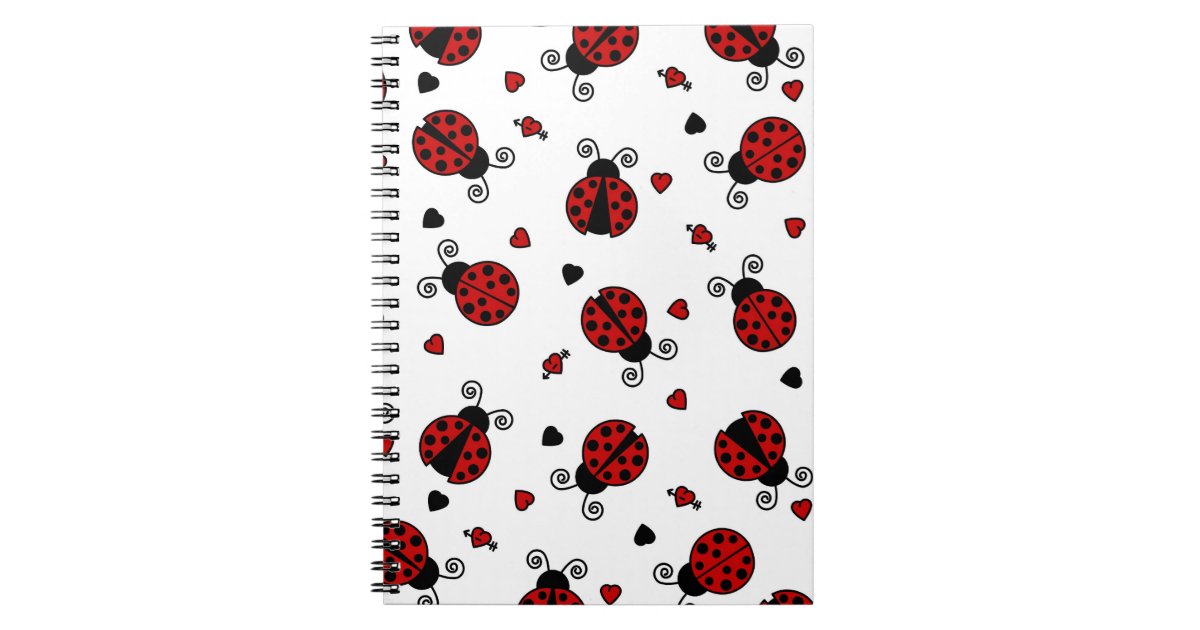 Cute Ladybug and Hearts Pattern Notebook | Zazzle