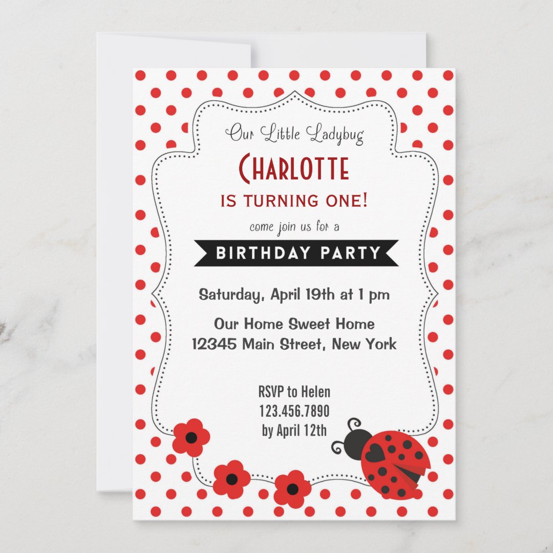 Cute Ladybug Birthday Invitation Red Polkadot | Zazzle