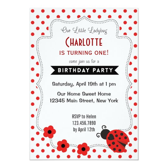 Cute Ladybug Birthday Invitation Red Polkadot | Zazzle.com