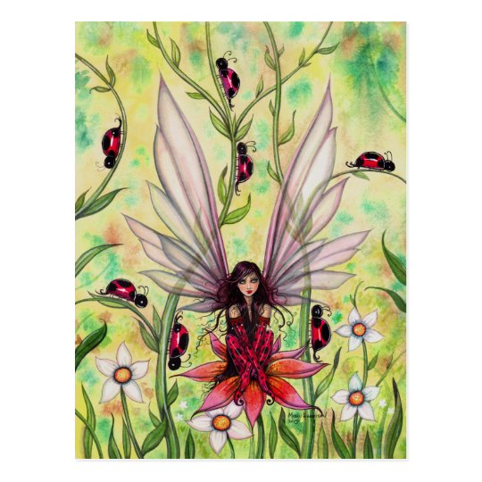 Cute Ladybug Fairy Fantasy Art Illustration Postcard | Zazzle.com