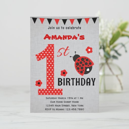 Cute Ladybug First Birthday Invitation | Zazzle