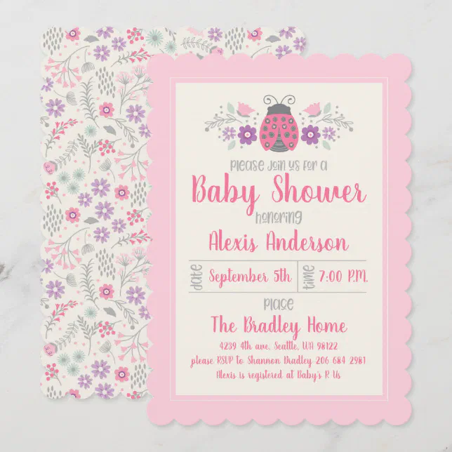Cute Ladybug Girl Baby Shower Invitation | Zazzle