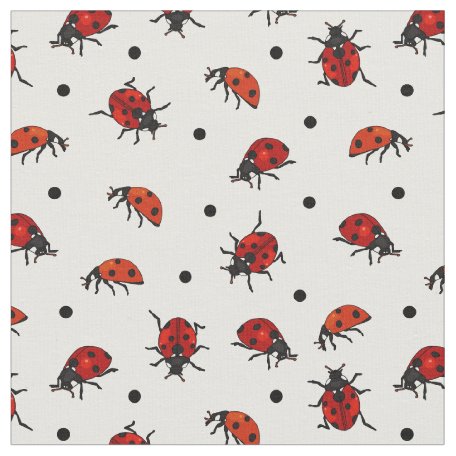 Cute Red Ladybugs Polka Dots Swirls Pattern Fabric | Zazzle