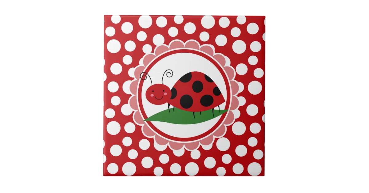 Cute Ladybug On A Leaf - Girls Red Black Ceramic Tile | Zazzle