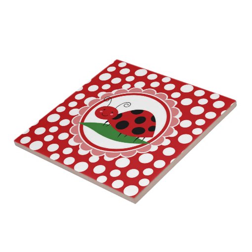 Cute Ladybug On A Leaf - Girls Red Black Ceramic Tile | Zazzle