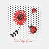 Cute Ladybug Polka Dot Daisy Flower Personalized Fleece Blanket | Zazzle