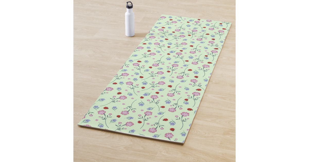 Cute Ladybug Polka dot Daisy Flower Rustic Pattern Yoga Mat | Zazzle