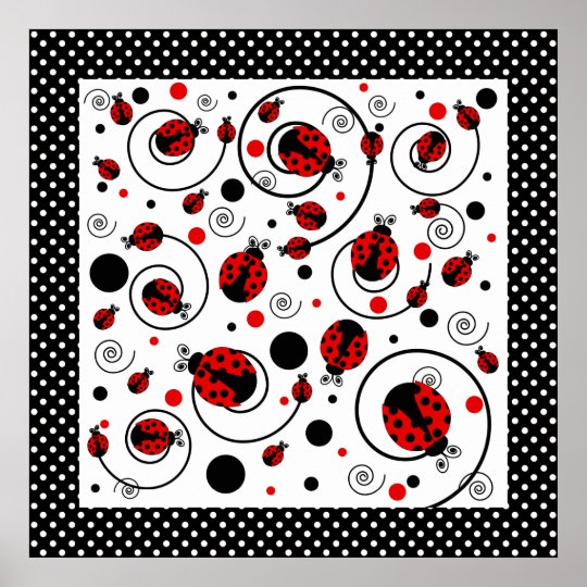 Cute Ladybugs Polka Dots and Swirls Poster | Zazzle.com