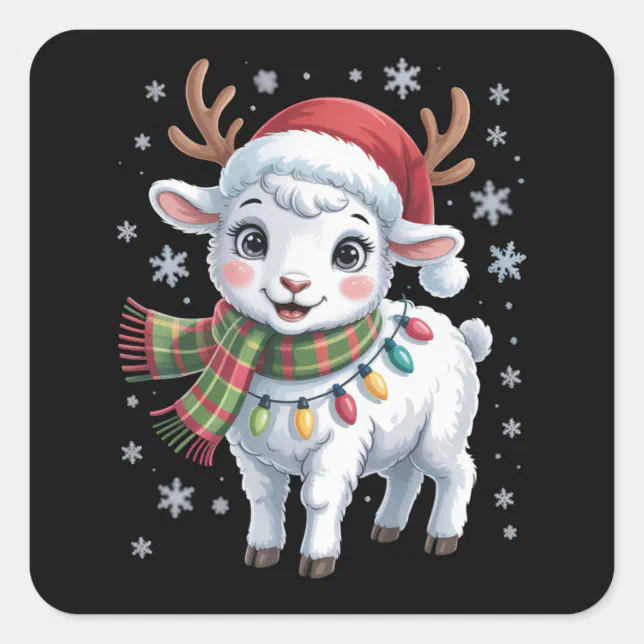 Cute Lamb Christmas Funny Animal Lover Farmer Square Sticker | Zazzle