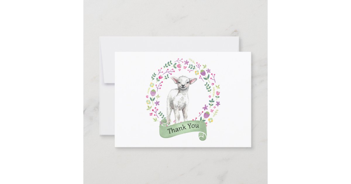 Cute Lamb in Doodle Flower Wreath Thank You Card | Zazzle.com