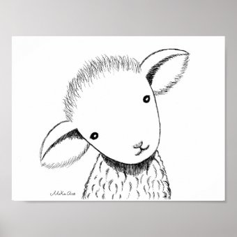 Cute lamb Nursery Decor Lamb Drawing Farm Animal | Zazzle
