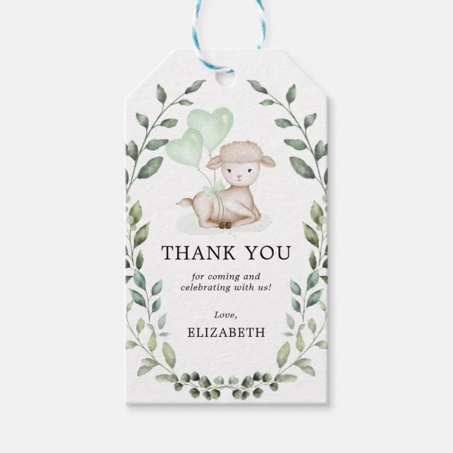 Cute Lamb Spring Greenery Baby Shower Thank You Gift Tags | Zazzle