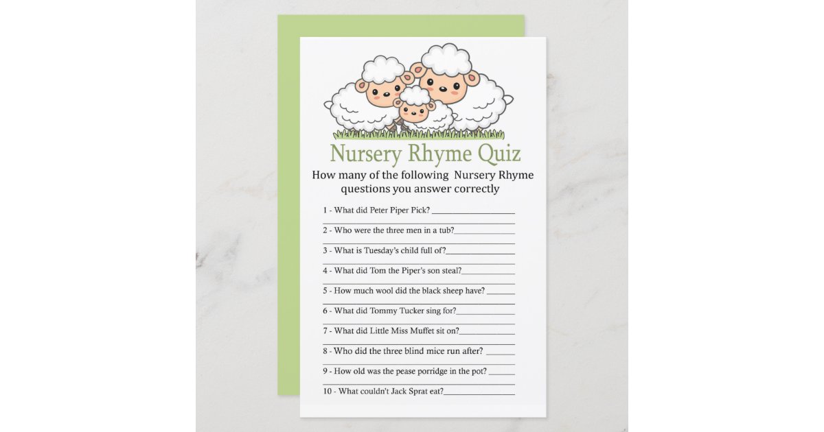 Cute lambs Nursery Rhyme Quiz baby shower game | Zazzle