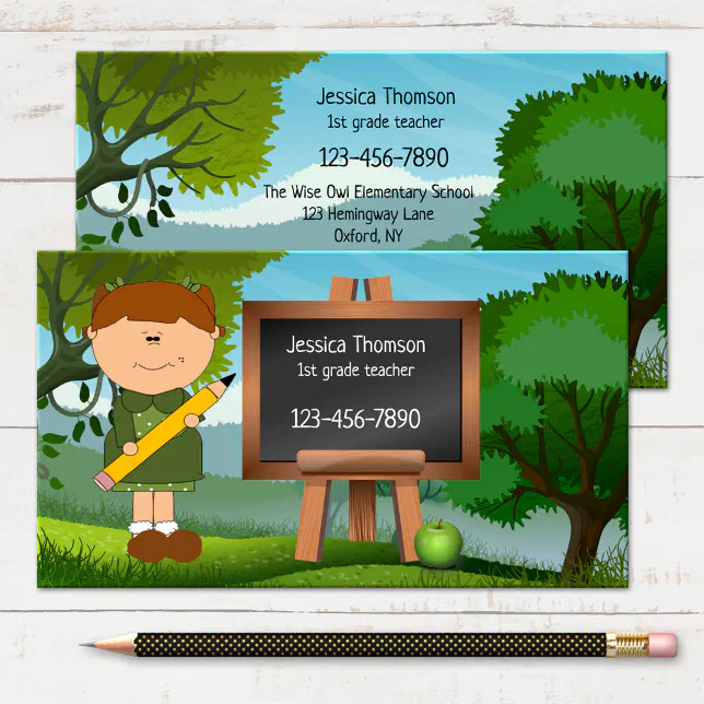 Cute Landscape Chalkboard Teacher Business Card | Zazzle