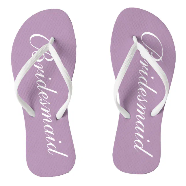 Cute lavender purple bridesmaid wedding flip flops | Zazzle
