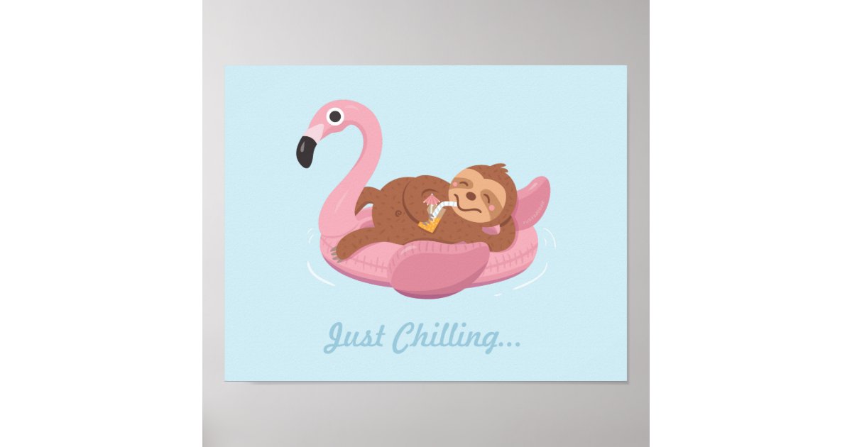 Cute Lazy Sloth on Pink Flamingo Float Print | Zazzle