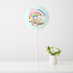 Cute Lazy Sloth with Sun & Rainbow Congrats Balloon | Zazzle