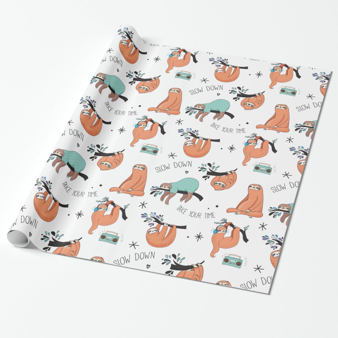 Cute Lazy Sloths Wrapping Paper | Zazzle