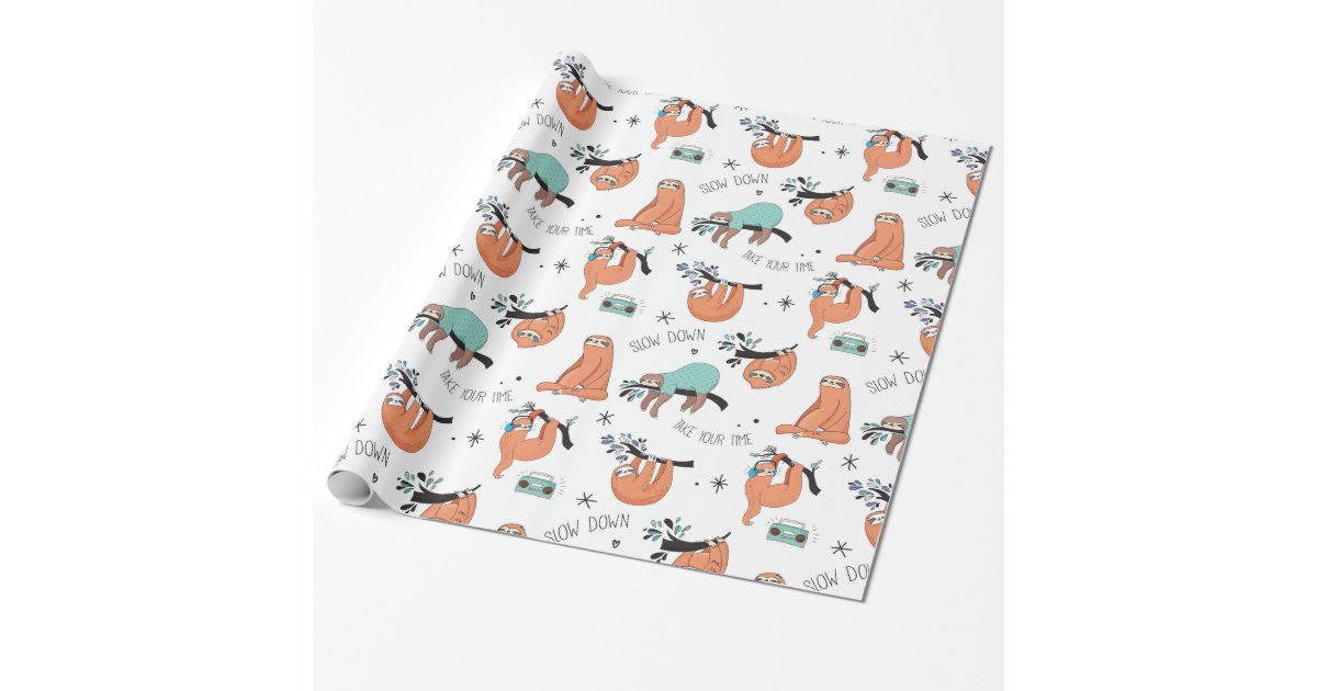 Cute Lazy Sloths Wrapping Paper | Zazzle
