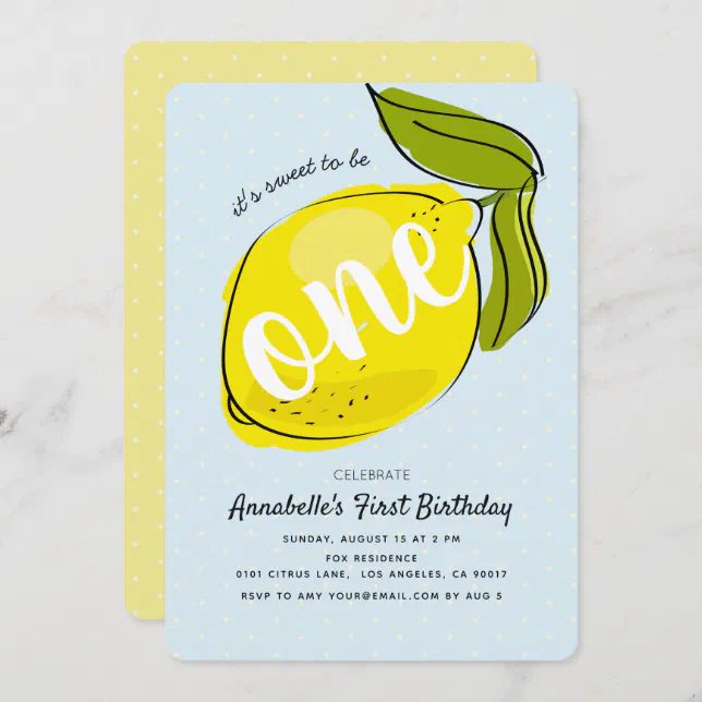 Cute Lemon 1st Birthday Baby Blue Party Invitation | Zazzle