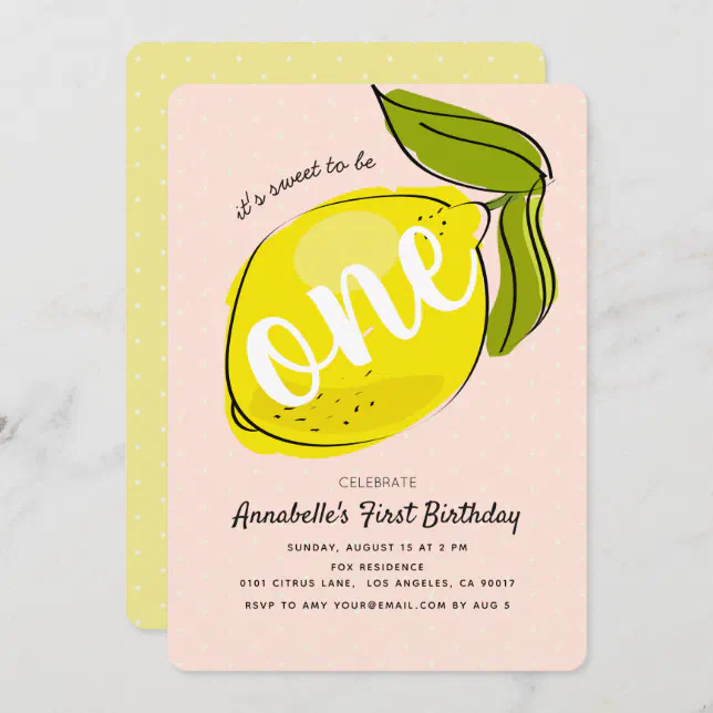 Cute Lemon 1st Birthday Baby Pink Party Invitation | Zazzle
