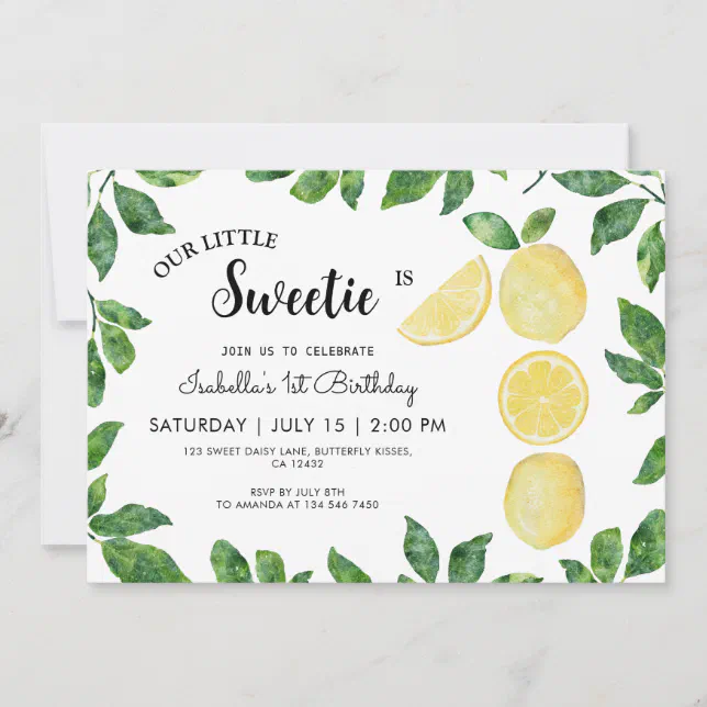 Cute Lemon 1st Birthday Invitation | Zazzle