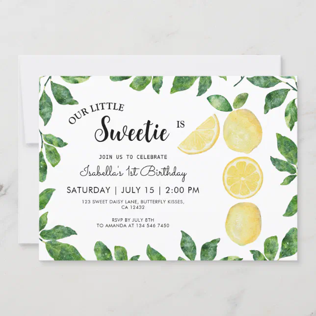 Cute Lemon 1st Birthday Invitation | Zazzle