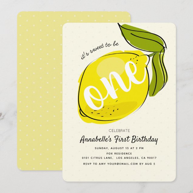 Mediterranean Tile Lemon Baby Girl First Birthday Invitation | Zazzle