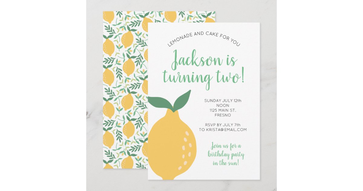 Cute Lemon 2nd Birthday Turning Two Invitation | Zazzle