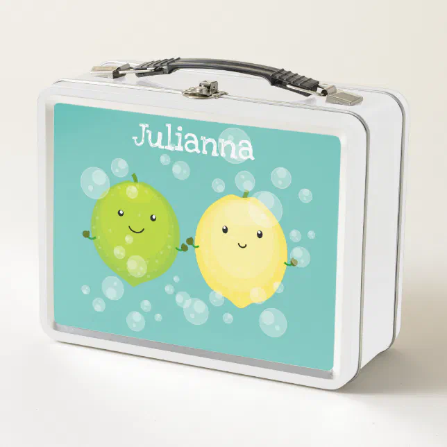 Cute lemon and lime friends illustration metal lunch box | Zazzle