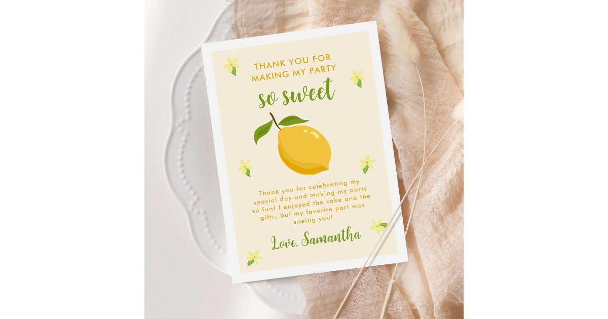 Cute Lemon Citrus Birthday Party Thank You Card | Zazzle