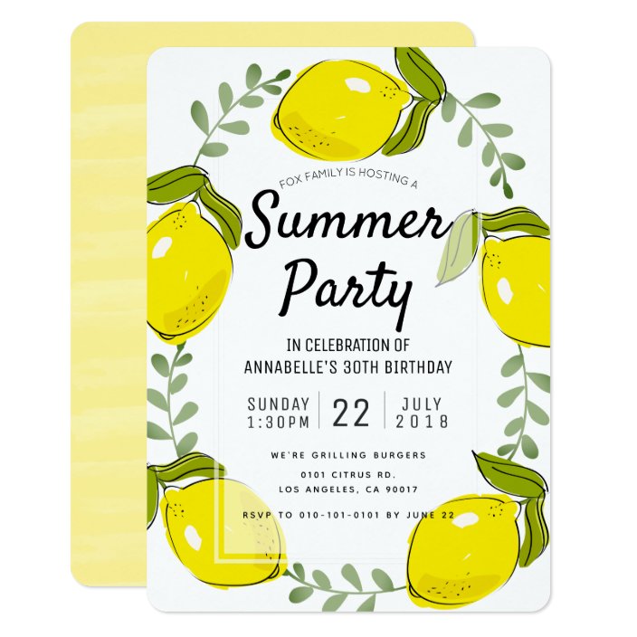 Cute Lemon Citrus White Summer Party Invitation | Zazzle.com