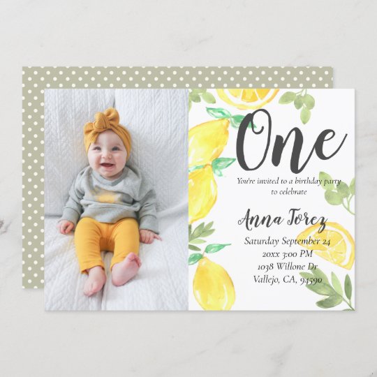 Cute lemon first birthday lemon photo invite | Zazzle.com