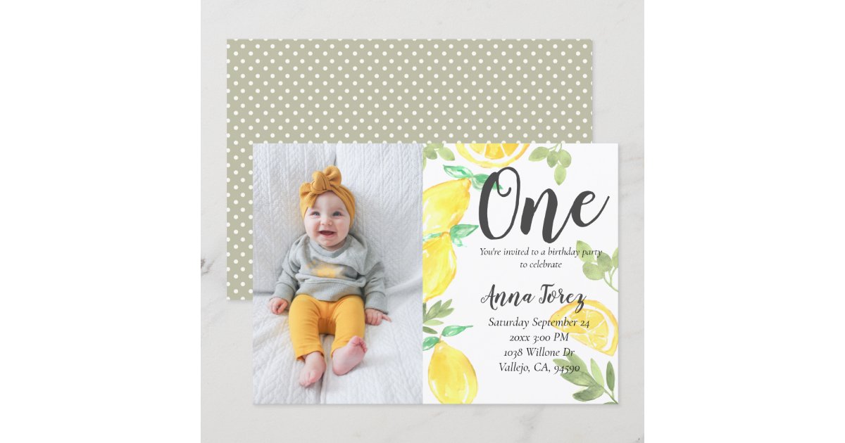 Cute lemon first birthday lemon photo invite | Zazzle